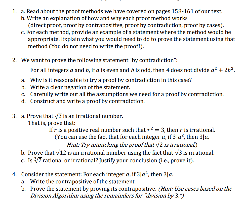 Solved a. ﻿Read about the proof methods we have covered on | Chegg.com