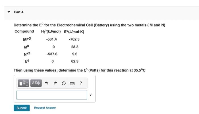 Solved Determine the E0 for the Electrochemical Cell | Chegg.com