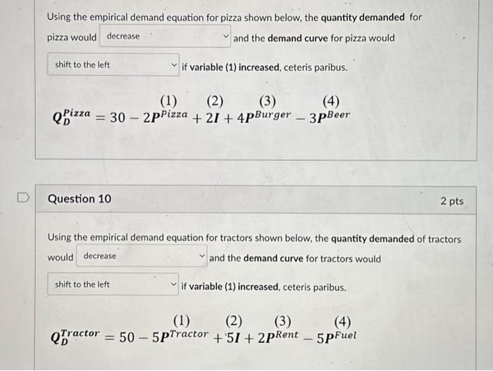 Solved Using the empirical demand equation for pizza shown | Chegg.com