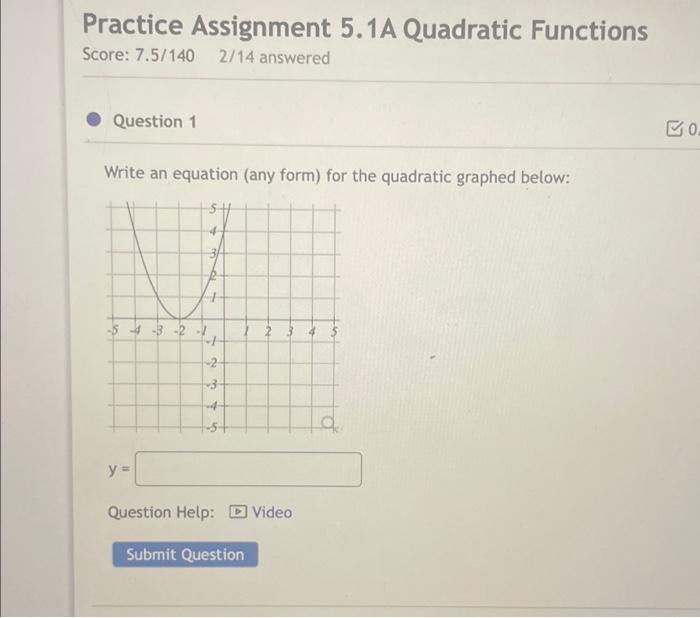 Solved Practice Assignment 5.1A Quadratic Functions Score: | Chegg.com