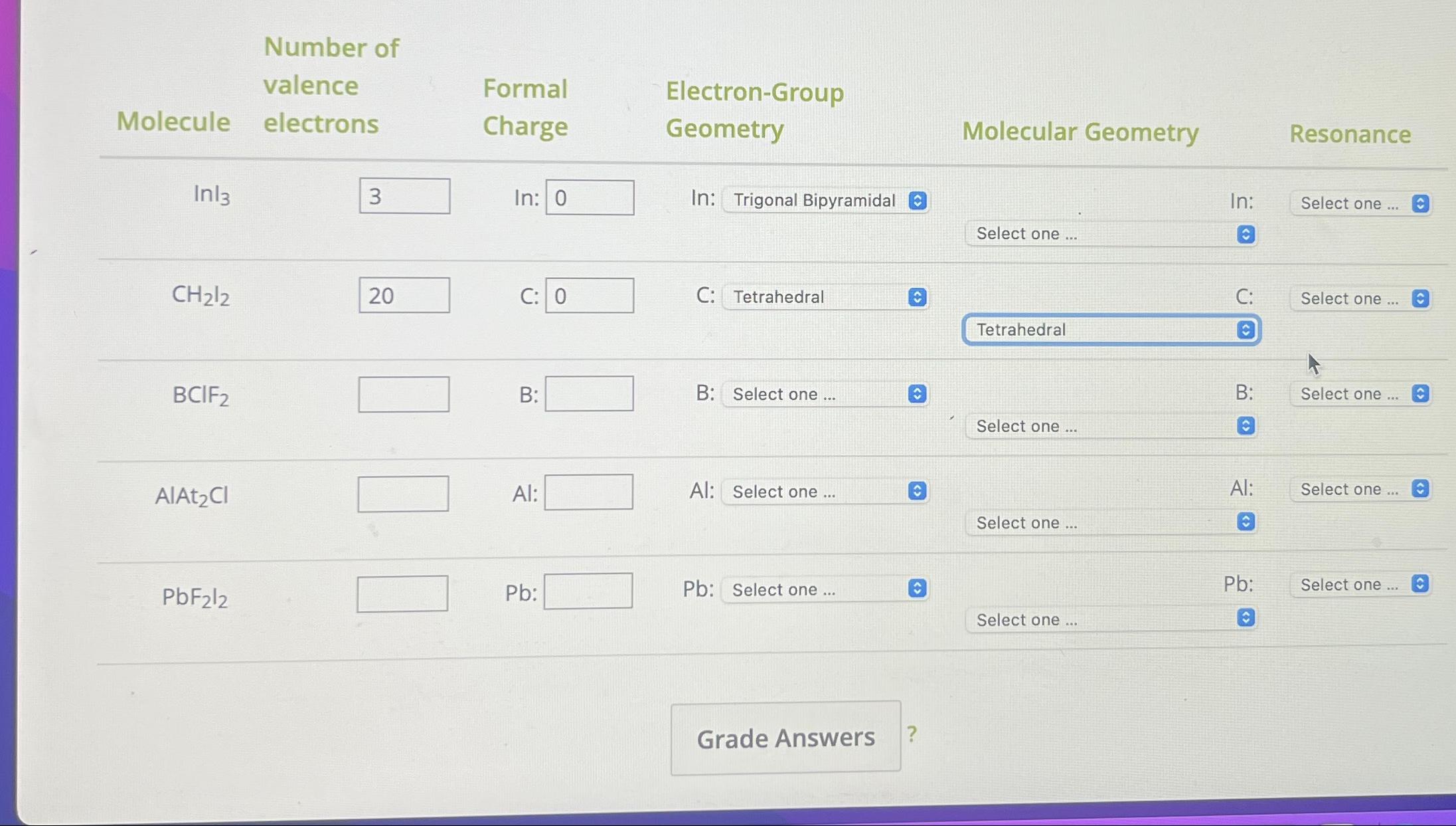 Solved \table[[Molecule,\table[[Number | Chegg.com
