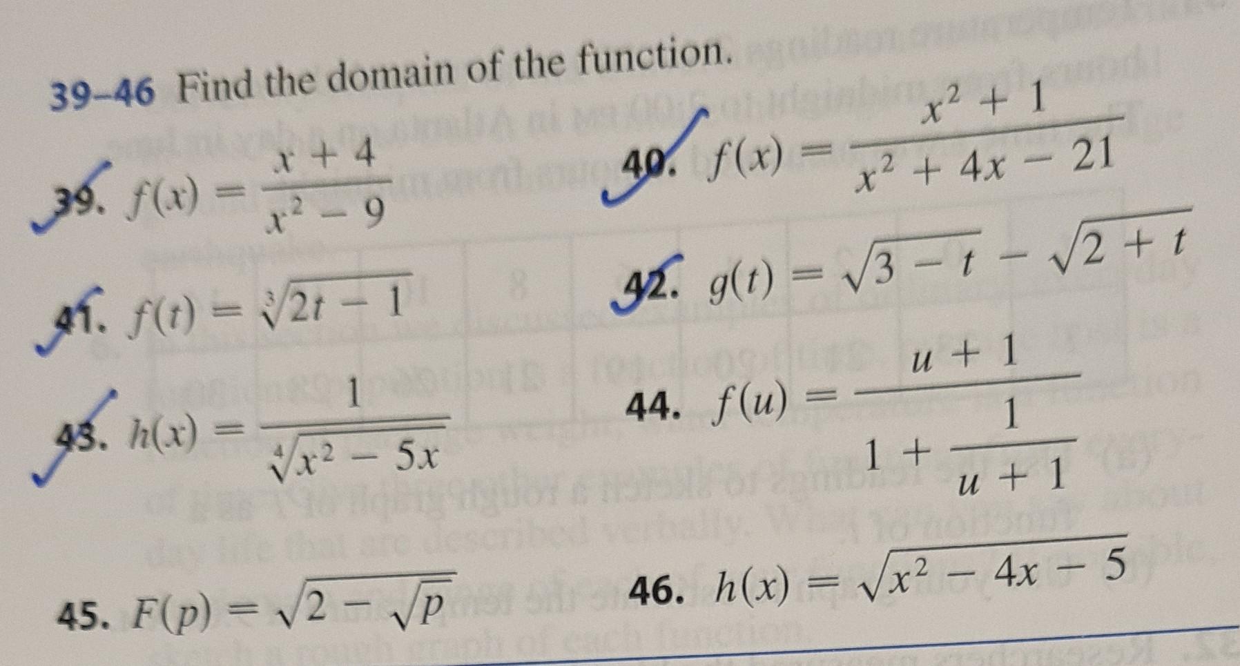 Solved 39-46 Find the domain of the function. 39. | Chegg.com