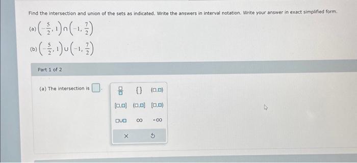 Solved Find the intersection and union of the sets as | Chegg.com