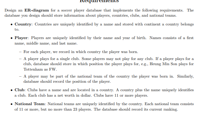 Solved Design an ER-diagram for a soccer player database | Chegg.com