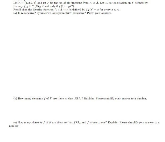 Solved Let A−{1,2,3,4} and let F be the set of all functions | Chegg.com