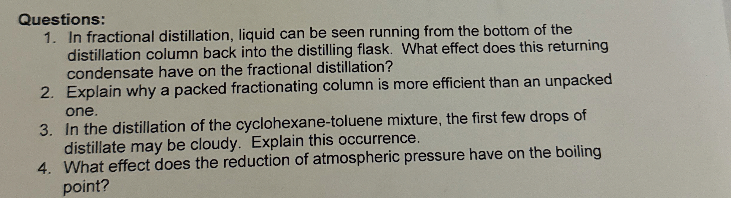 Solved Questions:In fractional distillation, liquid can be | Chegg.com