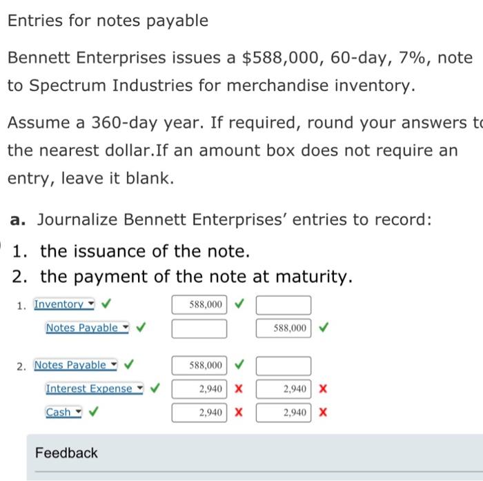 Solved Entries for notes payable Bennett Enterprises issues | Chegg.com