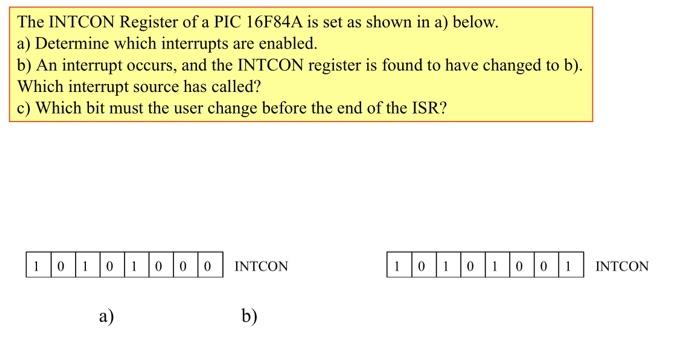 Solved The INTCON Register of a PIC 16 F84 A is set as shown | Chegg.com