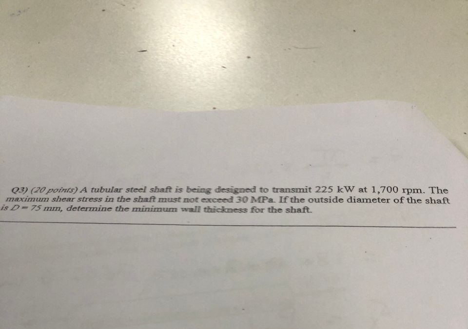 Solved Q3) (20 ﻿points) ﻿A tubular steel shaft is being | Chegg.com