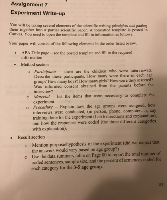Assignment 7 Experiment Write-up You will be taking | Chegg.com