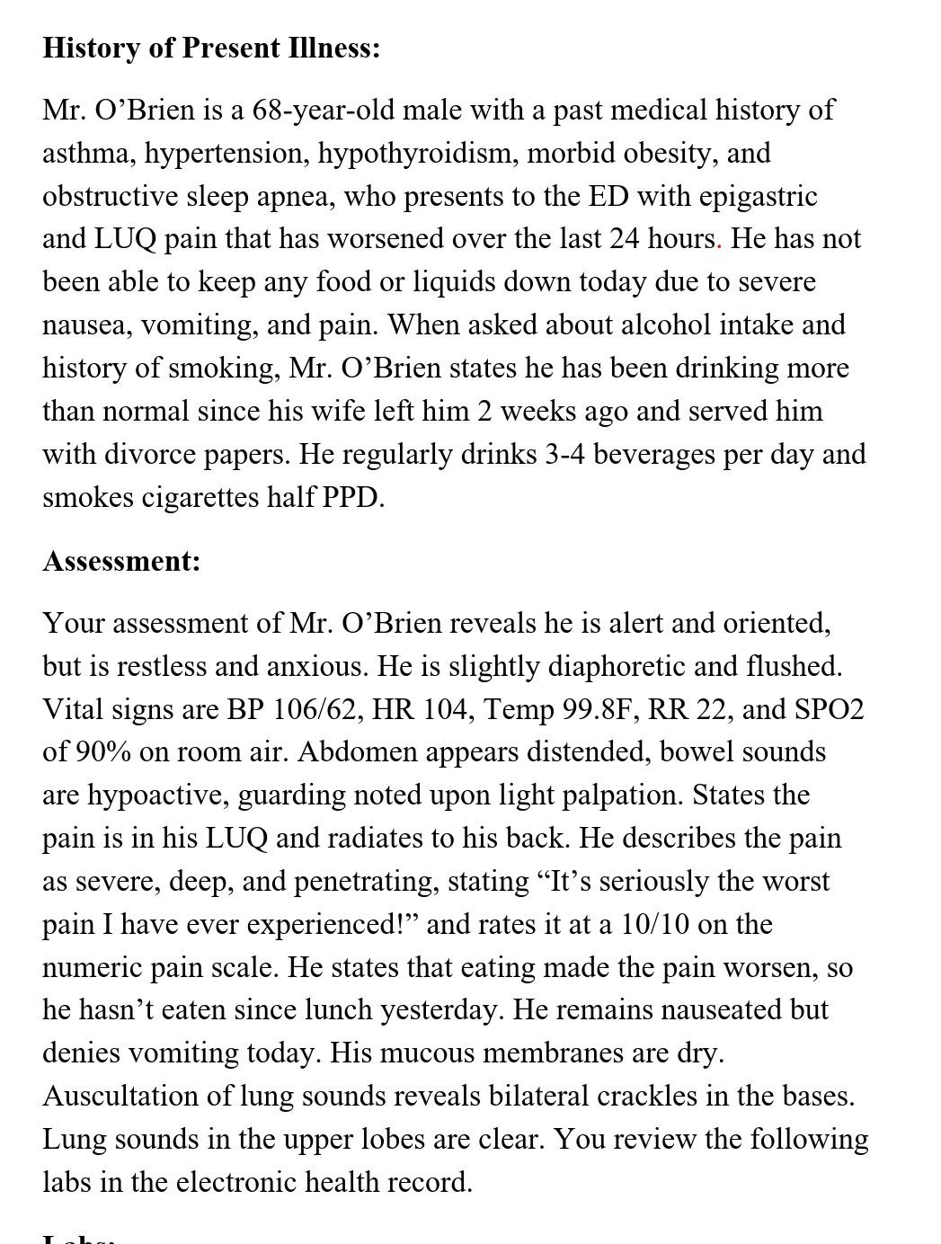 Solved History of Present Illness: Mr. O'Brien is a | Chegg.com