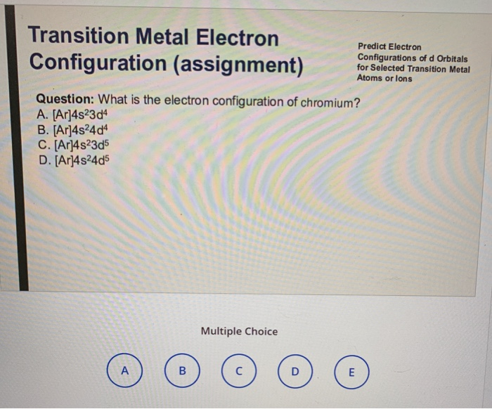 Solved Transition Metal Electron Configuration (assignment) | Chegg.com