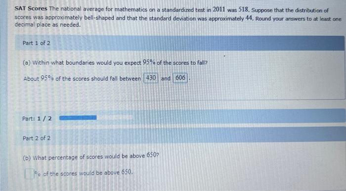Solved SAT Scores The national average for mathematics on a | Chegg.com