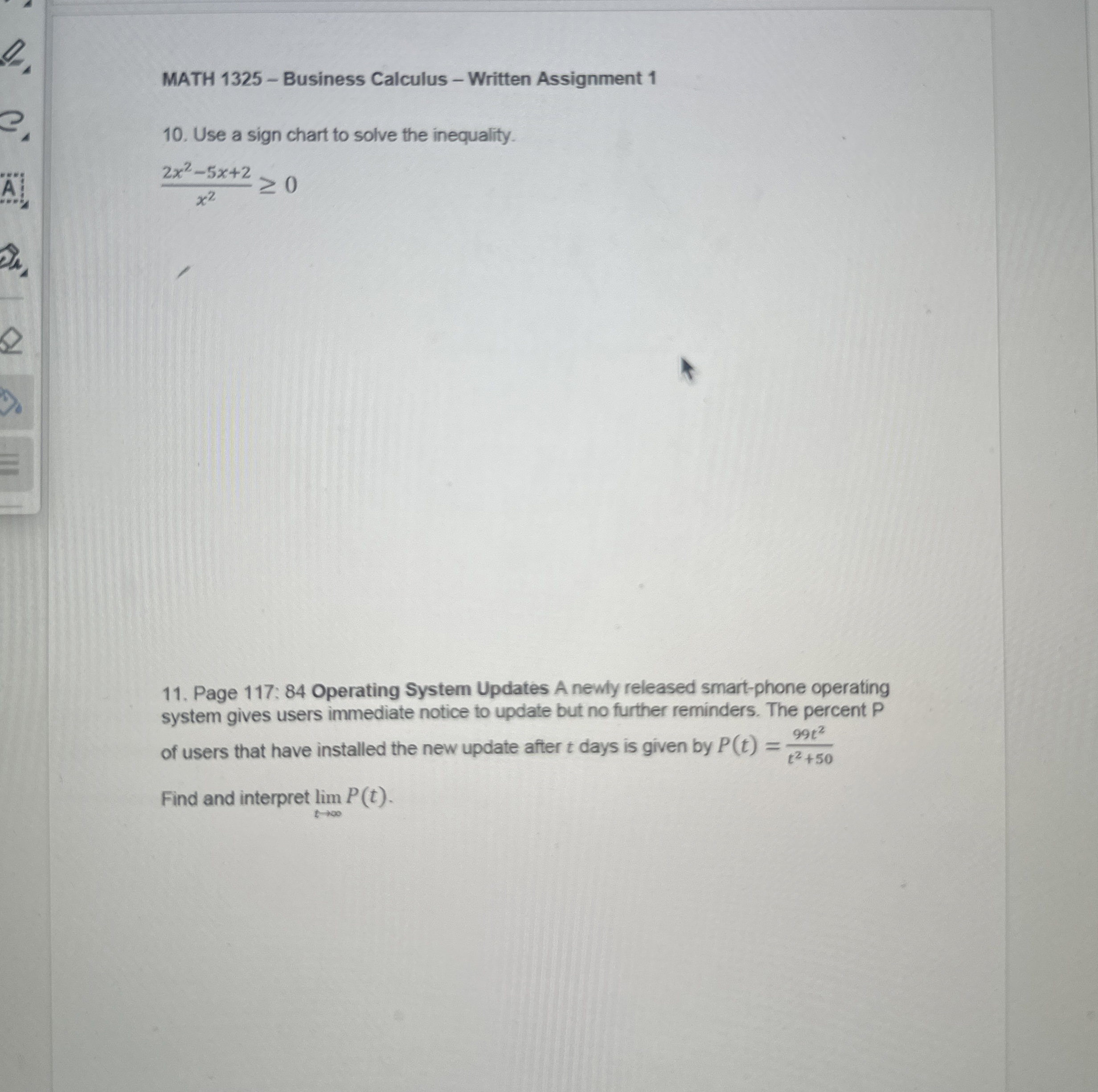 Solved MATH 1325 - ﻿Business Calculus - ﻿Written Assignment | Chegg.com