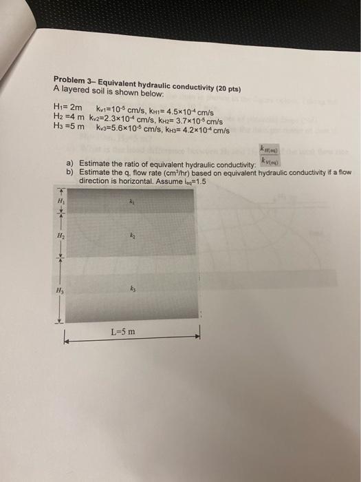 Solved Problem 3- Equivalent hydraulic conductivity (20 pts) | Chegg.com
