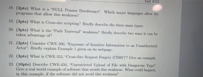 Solved 18 2pts What Is A Null Pointer Dereference