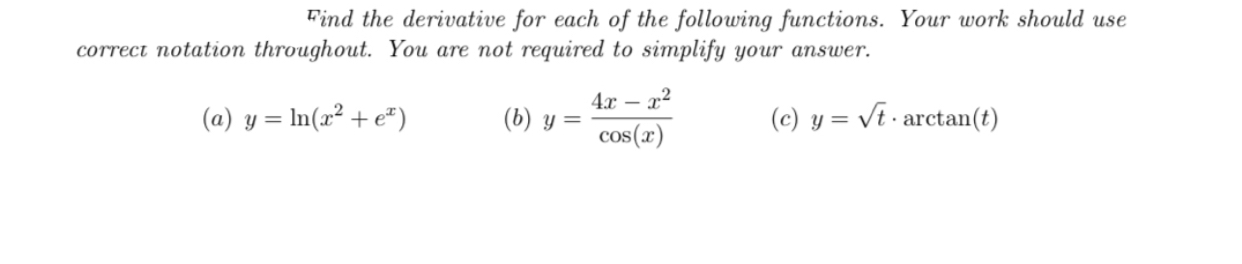 Solved Find the derivative for each of the following | Chegg.com