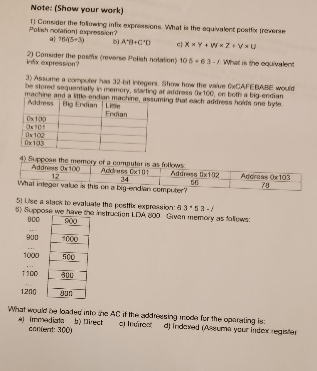 Solved 1) Consider the following infix expressions. What is | Chegg.com