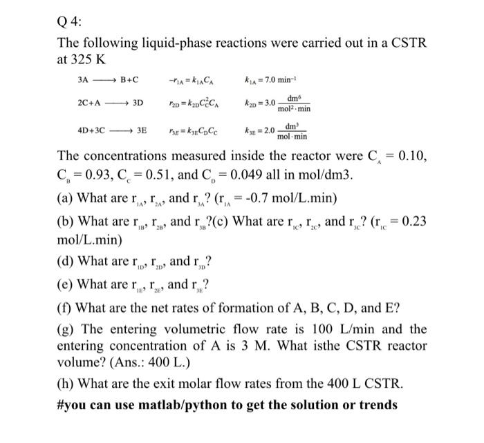 Solved The following liquid-phase reactions were carried out | Chegg.com