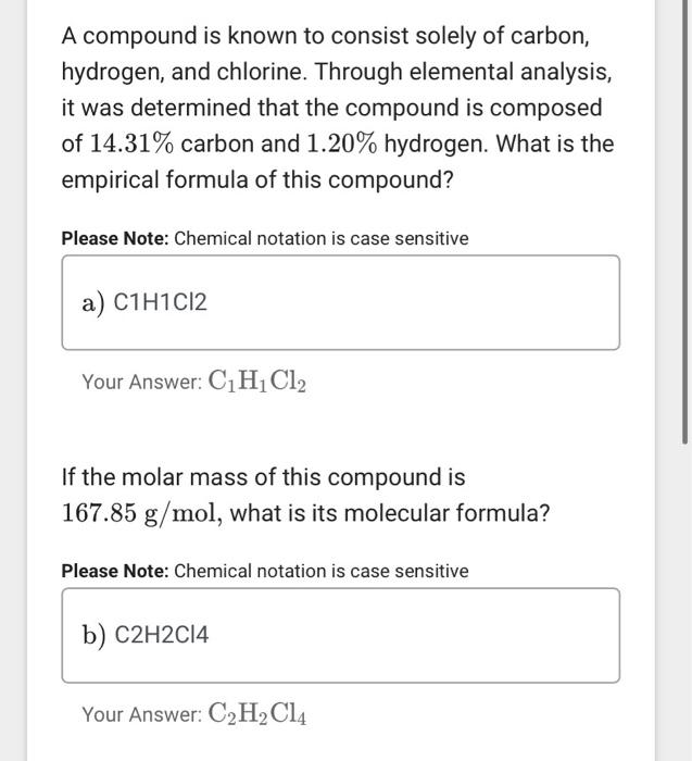 Solved A compound is known to consist solely of carbon, | Chegg.com