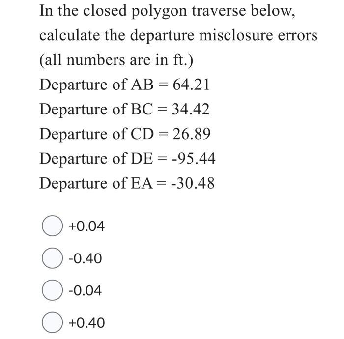 Solved In The Closed Polygon Traverse Below Calculate The