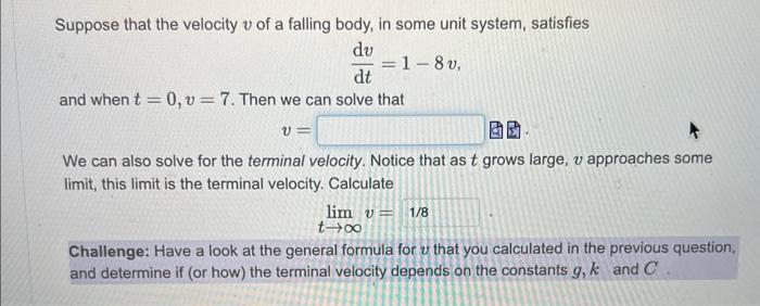Solved velocity of a falling object— how do i find the | Chegg.com