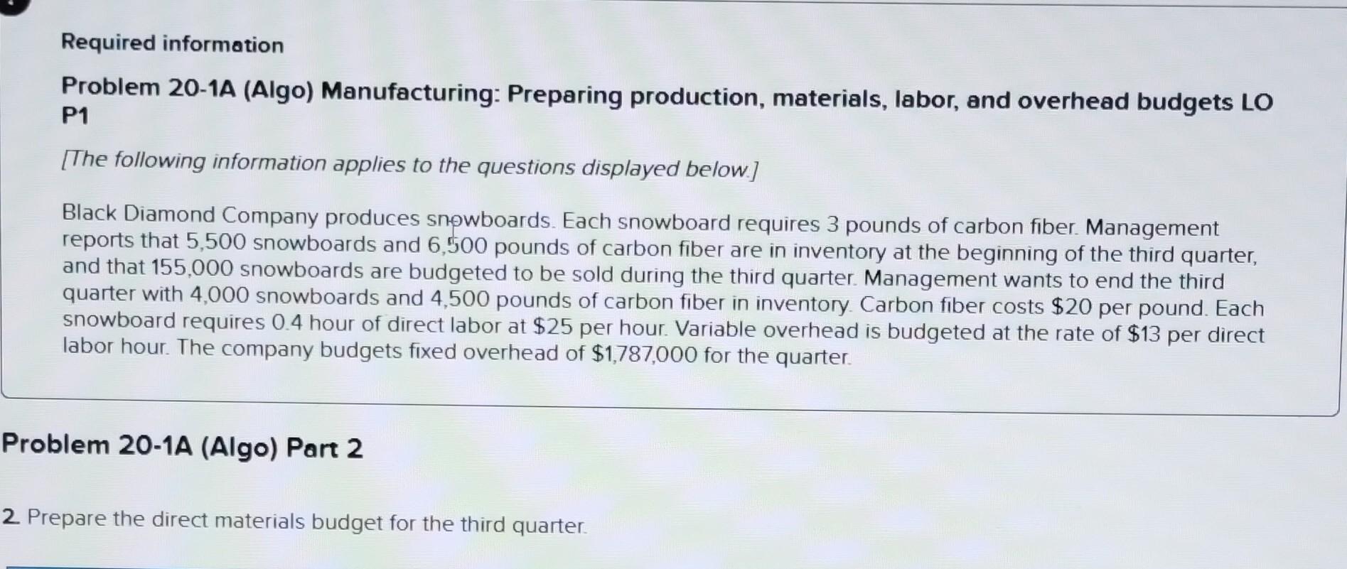 Solved Required information Problem 20-1A (Algo) | Chegg.com