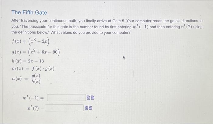 Solved The Fifth Gate After traversing your continuous path, | Chegg.com