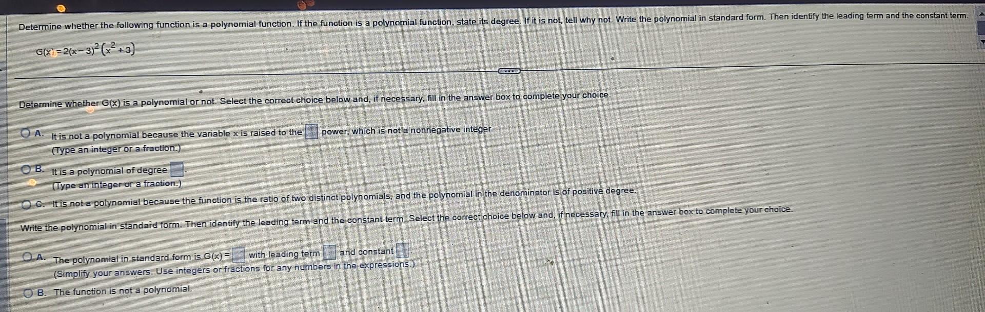Solved G(x)=2(x−3)2(x2+3) Determine whether G(x) is a | Chegg.com