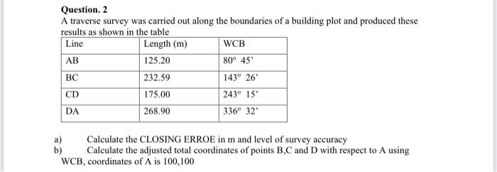 Solved Question. 2 A traverse survey was carried out along | Chegg.com