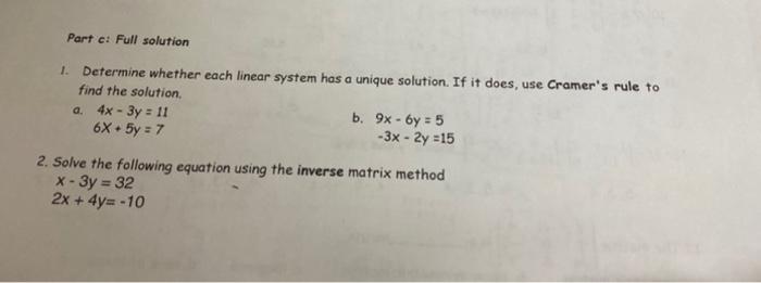 Solved 1. Determine whether each linear system has a unique | Chegg.com