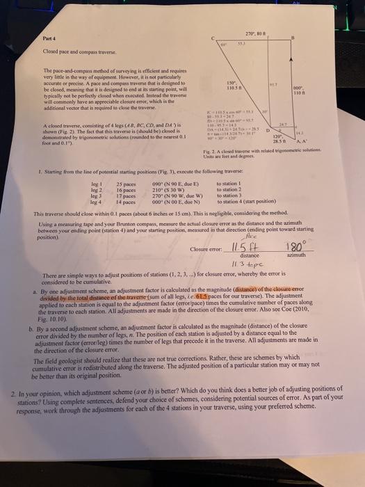 270.00 Part 4 Closed pace and compass traverse The | Chegg.com