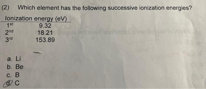 Solved (2) Which element has the following successive | Chegg.com