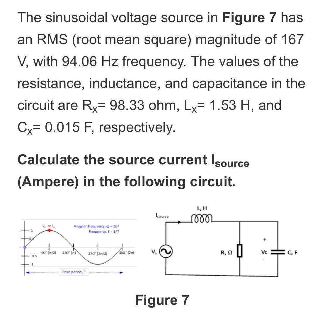 Solved The sinusoidal voltage source in Figure 7 has an RMS | Chegg.com