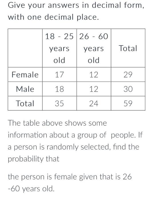 Solved Give your answers in decimal form, with one decimal | Chegg.com