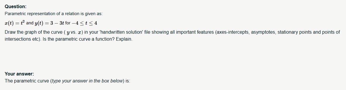 Solved Question:Parametric representation of a relation is | Chegg.com