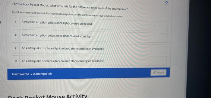 Solved For the Rock Pocket Mouse, what accounts for the | Chegg.com