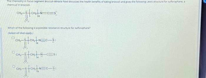 Solved The chemistry in Focus segment Broccol-Mirocle Food | Chegg.com