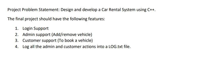 Solved Project Problem Statement: Design and develop a Car | Chegg.com