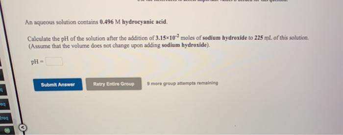 Solved An aqueous solution contains 0.496 M hydrocyanic | Chegg.com