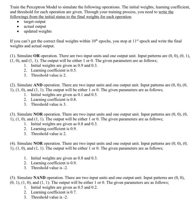 Solved Train the Perceptron Model to simulate the following | Chegg.com