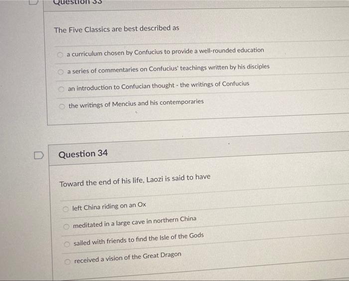 Solved The Five Classics are best described as a curriculum | Chegg.com
