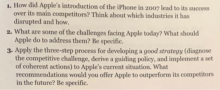 Solved 1. How did Apple's introduction of the iPhone in 2007 | Chegg.com