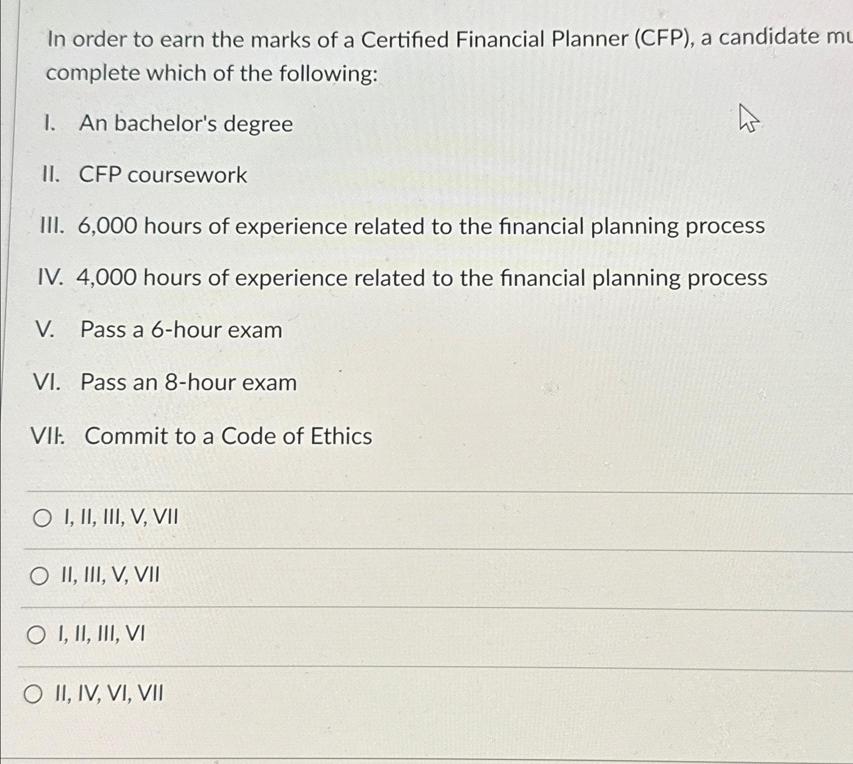 Solved In order to earn the marks of a Certified Financial | Chegg.com