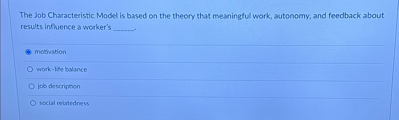 Solved The Job Characteristic Model is based on the theory | Chegg.com