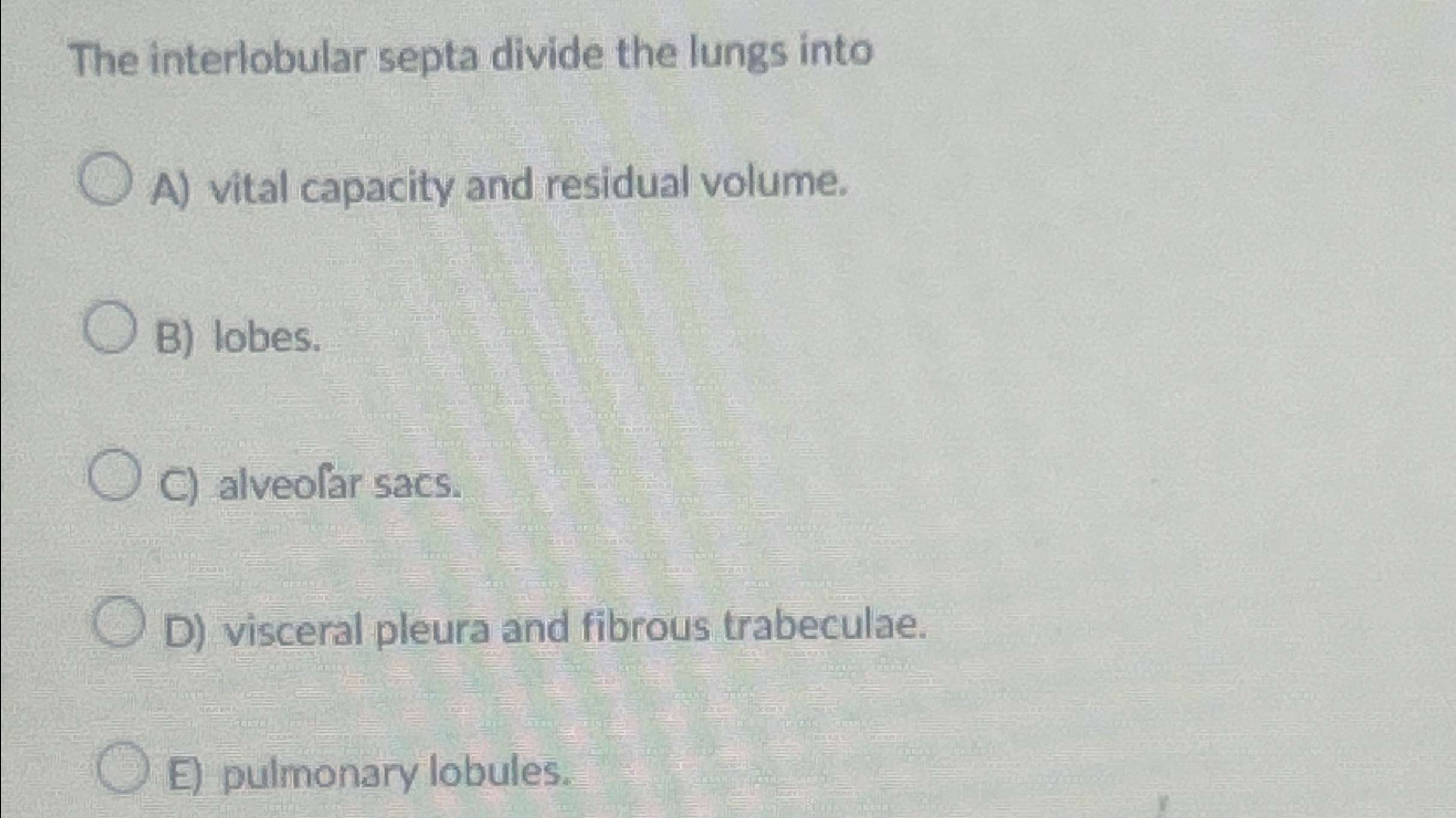 Solved The interlobular septa divide the lungs intoA) ﻿vital | Chegg.com