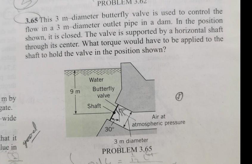 Solved PROBLEM 3.62 3.65 This 3 m diameter butterfly valve | Chegg.com