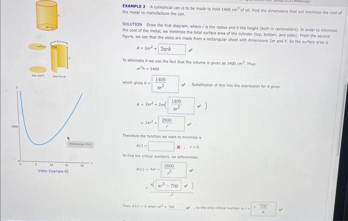 Solved EXAMPLE 2 A cylindrical can is to be made to hold | Chegg.com