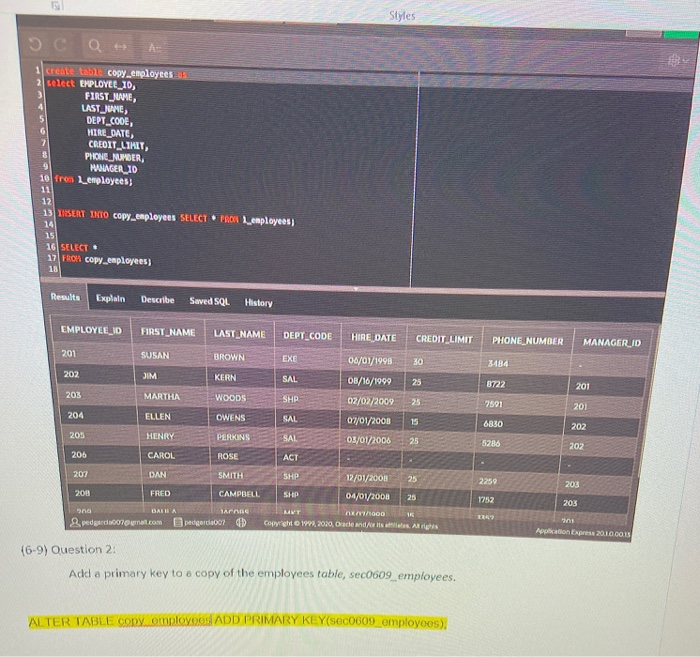 Solved Styles 1 create table copy_employees 2 select | Chegg.com