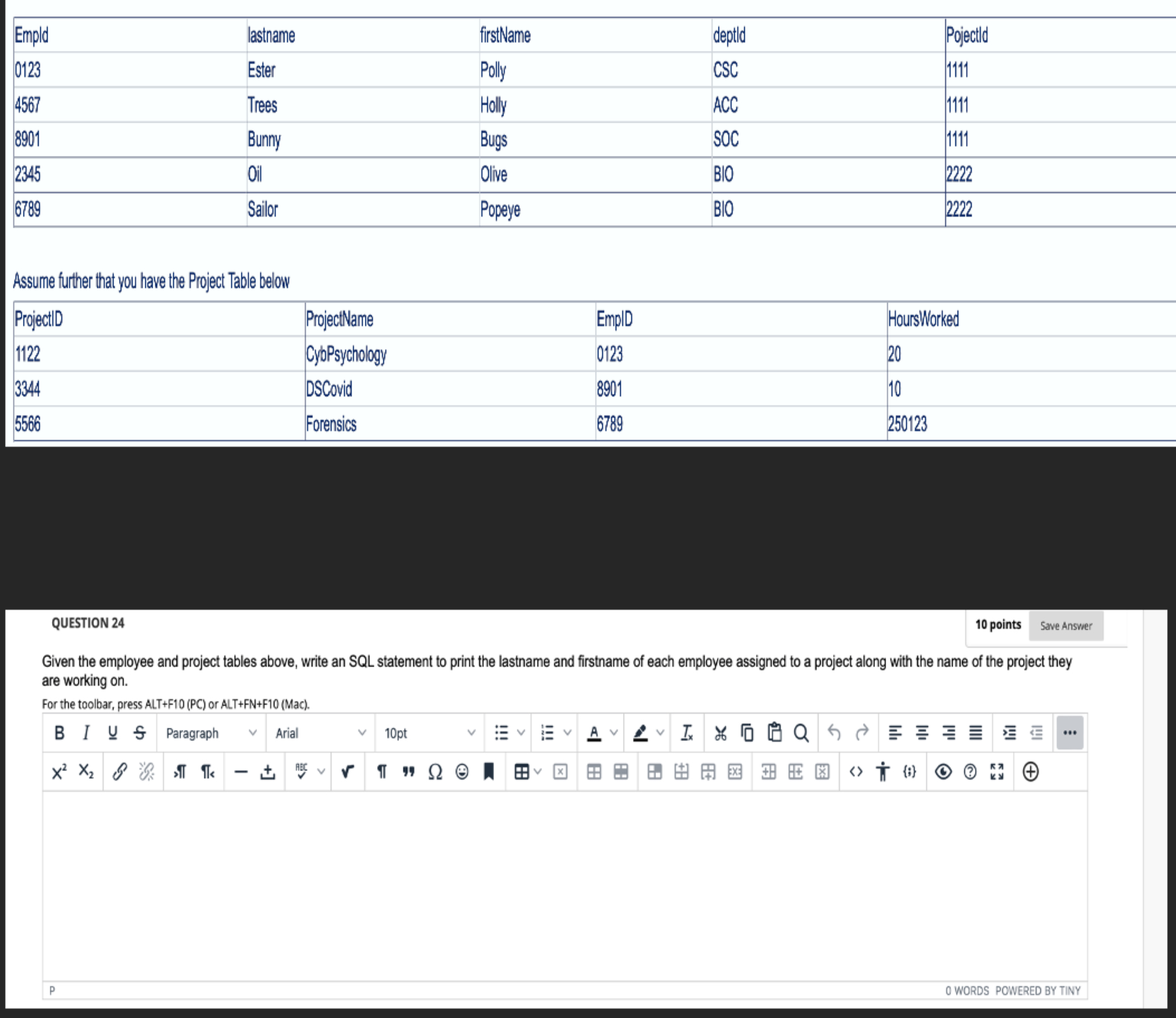 Solved Given the employee and project tables above, write an | Chegg.com